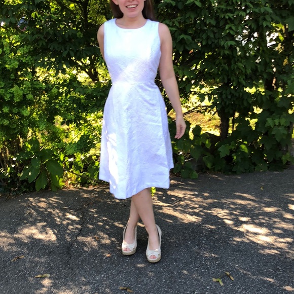 Talbots | Dresses | Talbots White Embossed Fit And Flare Dress | Poshmark